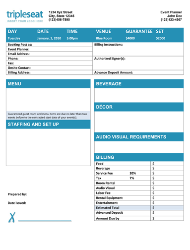 How To Create A Banquet Event Order Template Tripleseat