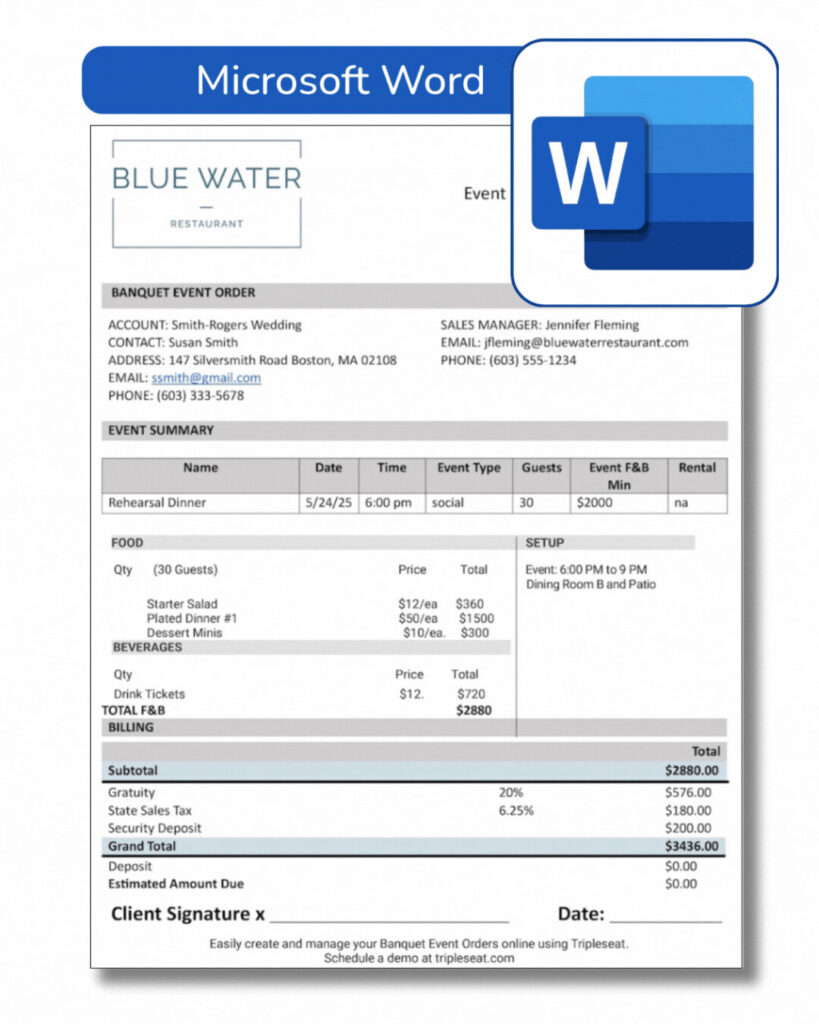 Banquet Event Order Free Template (Word, Excel & Google Doc)